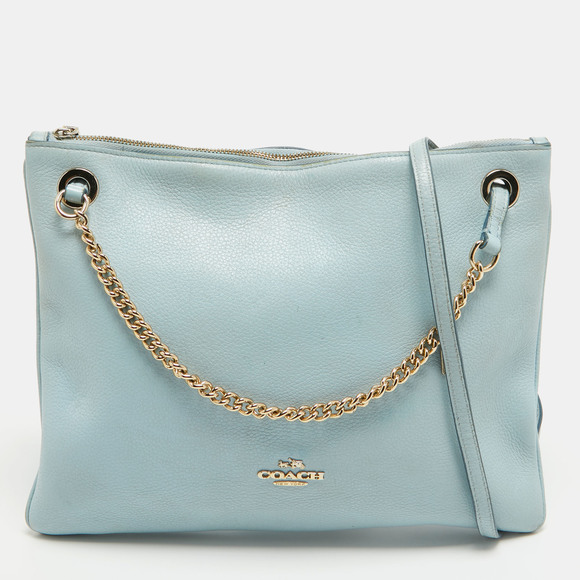 Coach | Bags | Coach Blue Leather Zip Chain Crossbody Bag | Poshmark